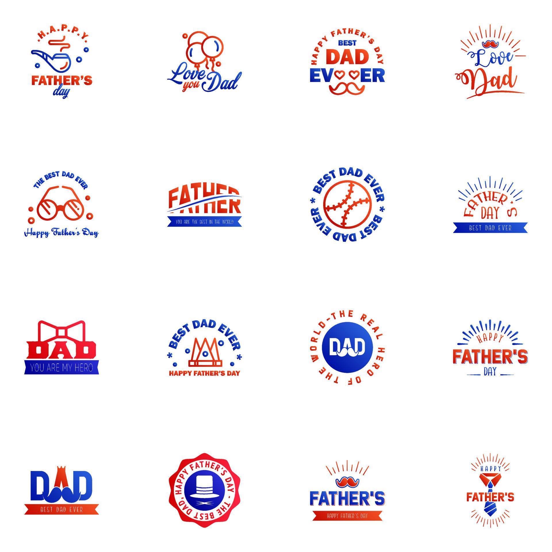 Happy Fathers Day Greeting Card 16 Blue And Red Happy Fathers Day Card Vintage Retro Type Font