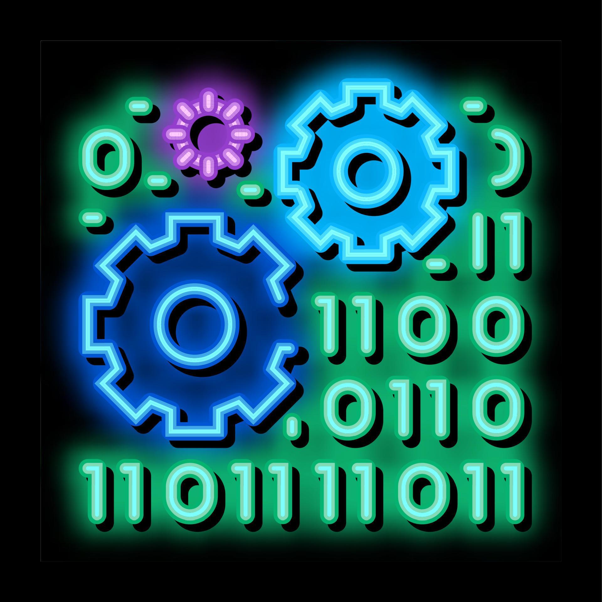 programming and coding process of machine learning neon glow icon ...