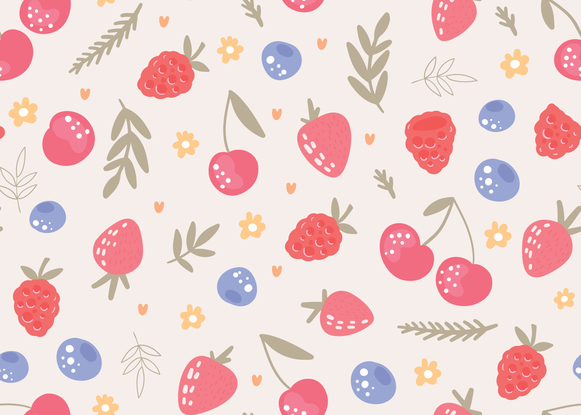 Cute seamless Pattern of different sweet Berries. Vector background of ...