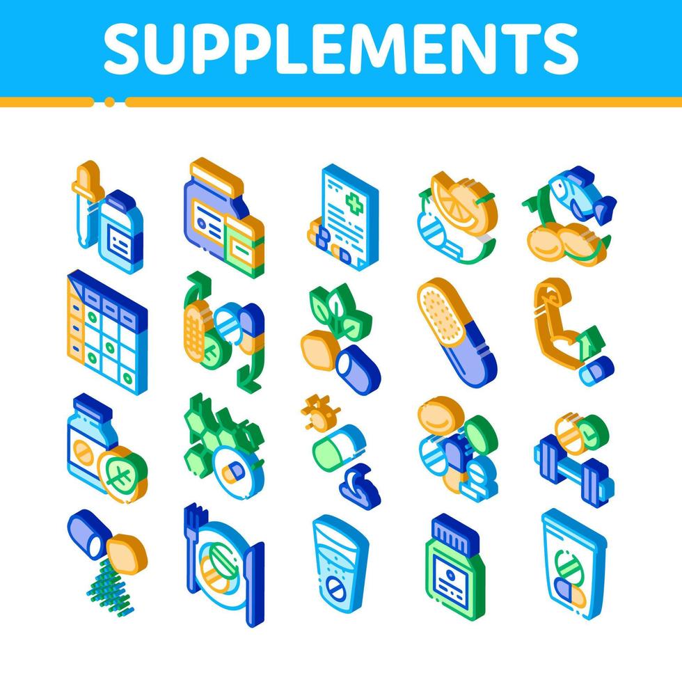 Supplements Isometric Elements Icons Set Vector 18019514 Vector Art At