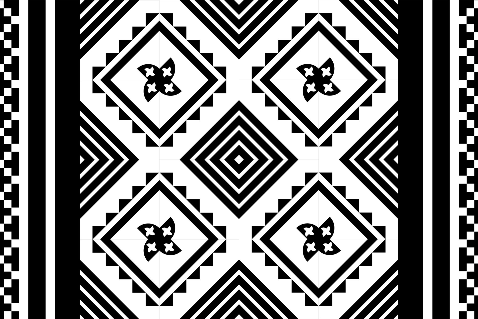 Black And White Geometric Ethnic Seamless Pattern Design For Wallpaper Background Fabric