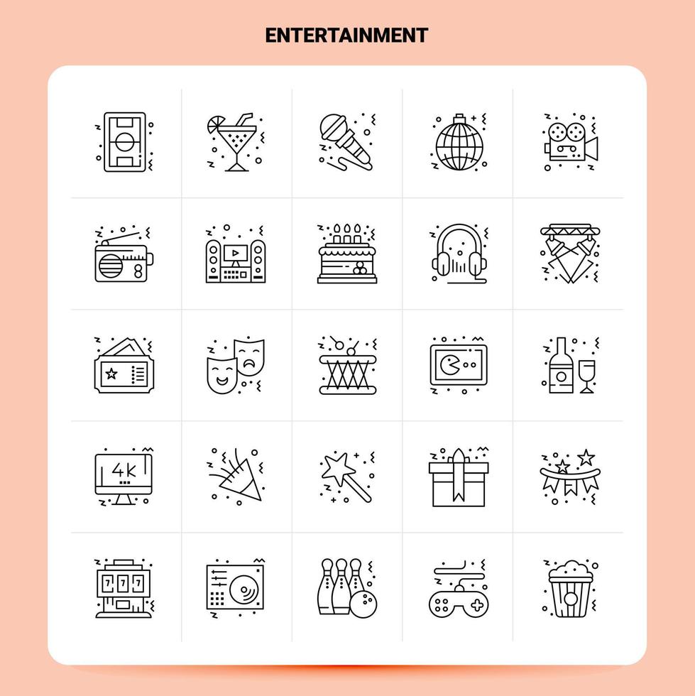 OutLine 25 Entertainment Icon set Vector Line Style Design Black Icons Set Linear pictogram pack ...