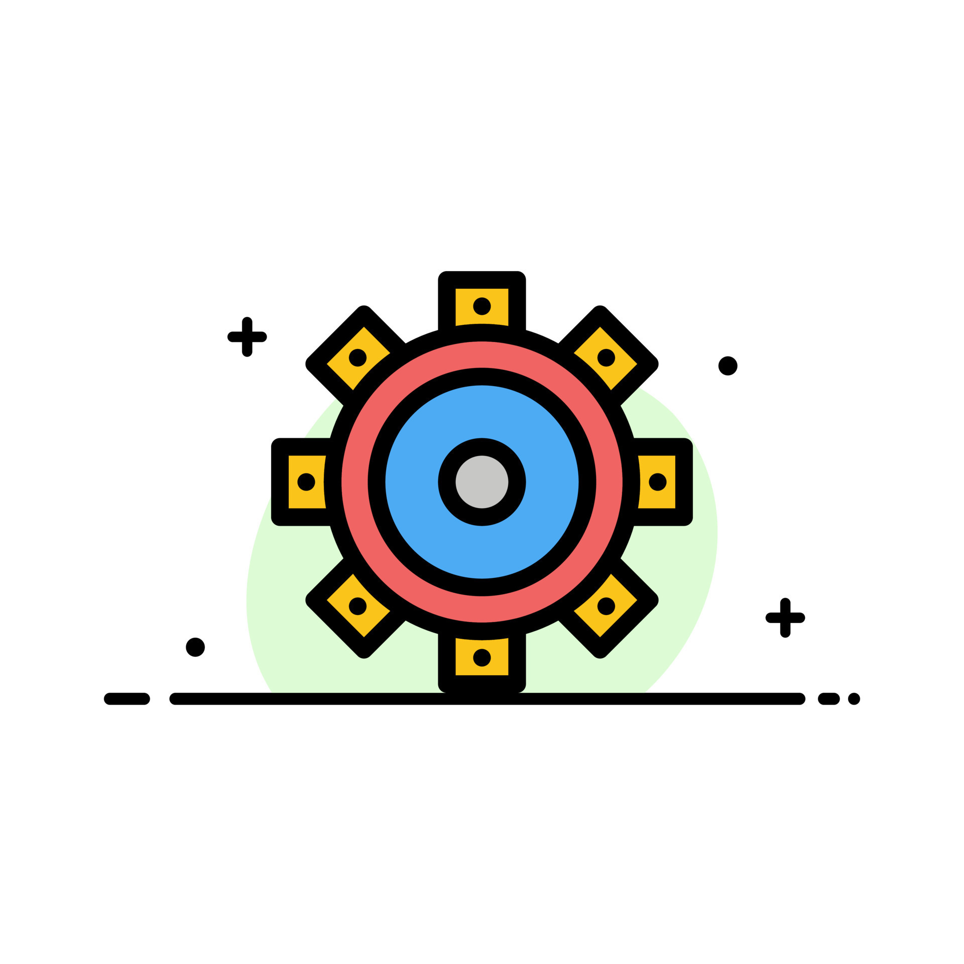 Construction Building Setting Business Flat Line Filled Icon Vector
