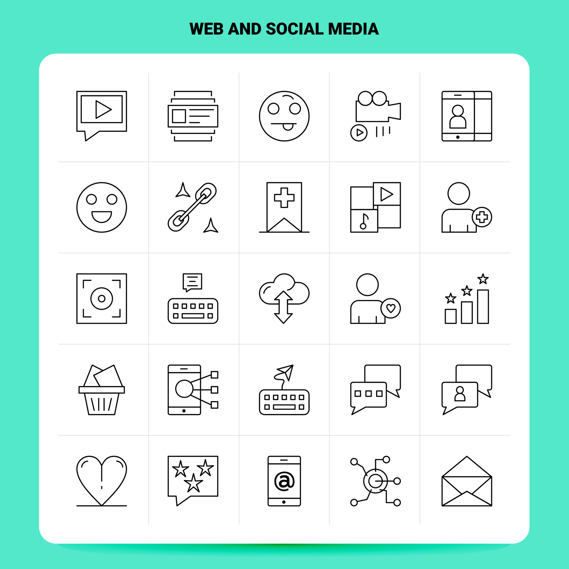 Outline 25 Web And Social Media Icon Set Vector Line Style Design Black Icons Set Linear