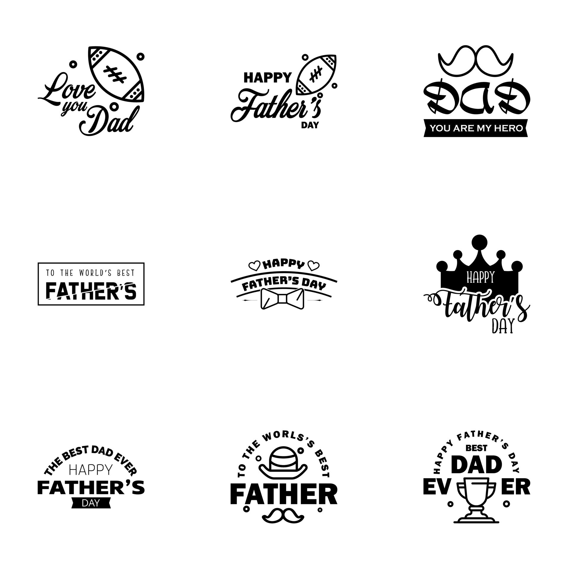Happy Fathers Day Vector Hand Lettering 9 Black Calligraphy Illustration For Greeting Card