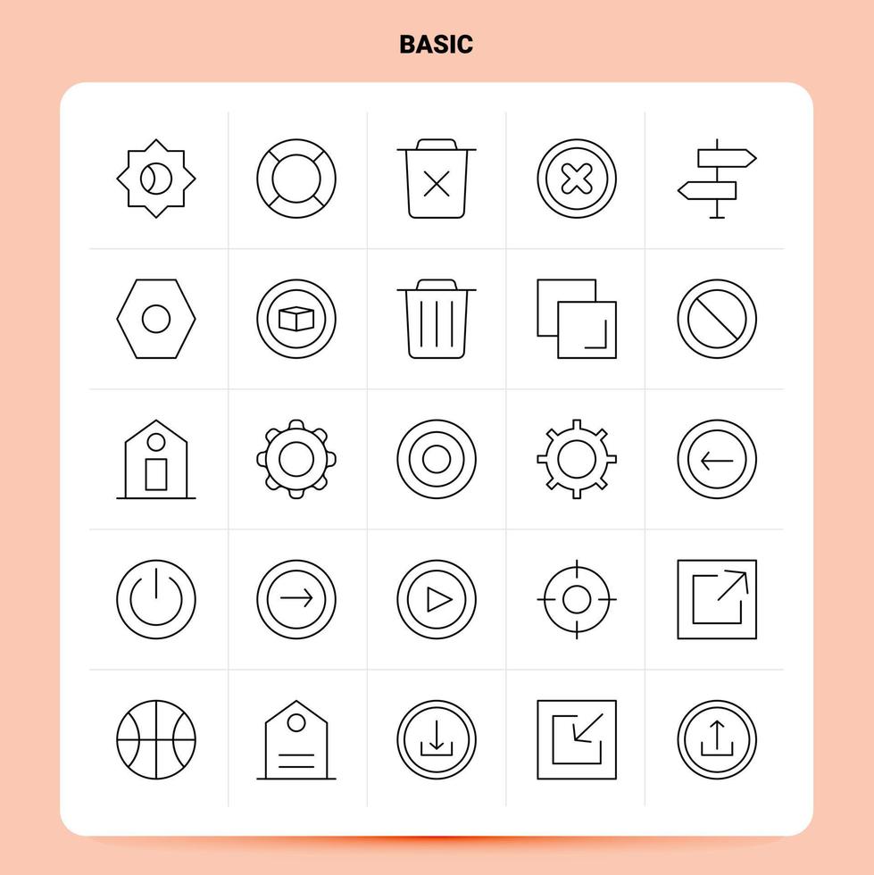 Outline 25 Basic Icon Set Vector Line Style Design Black Icons Set Linear Pictogram Pack Web And
