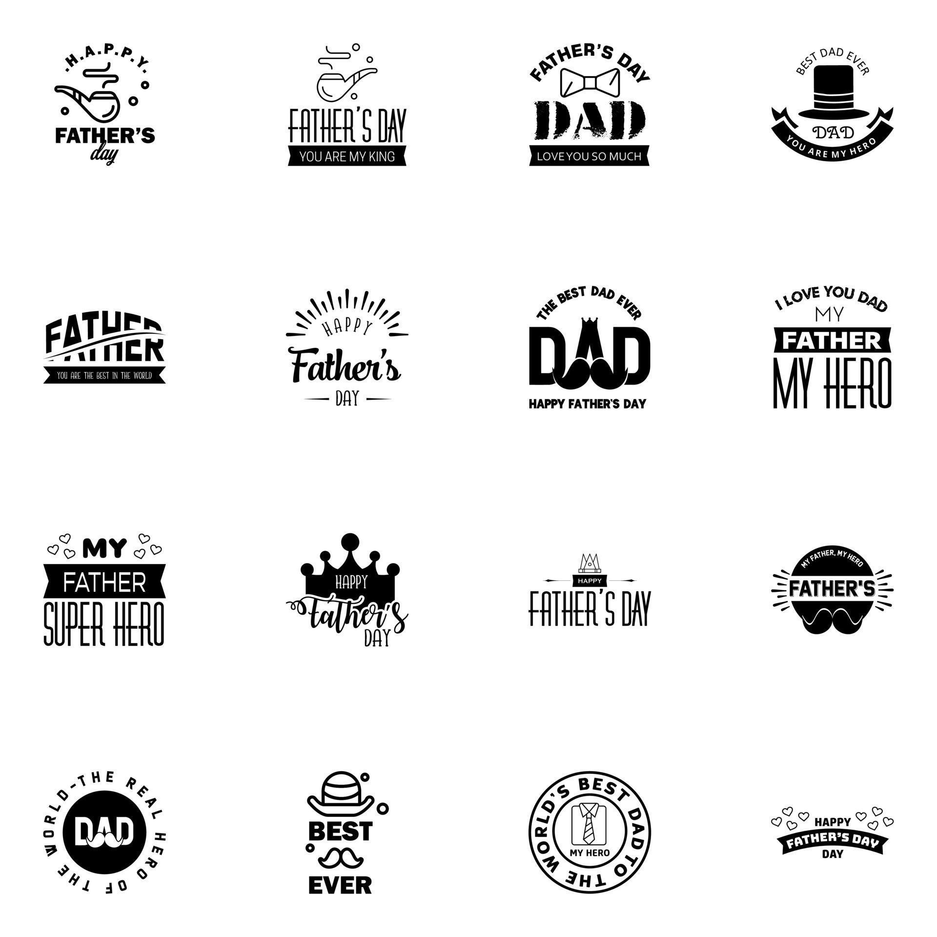 Happy Fathers Day 16 Black Vector Element Set Ribbons And Labels Editable Vector Design Elements
