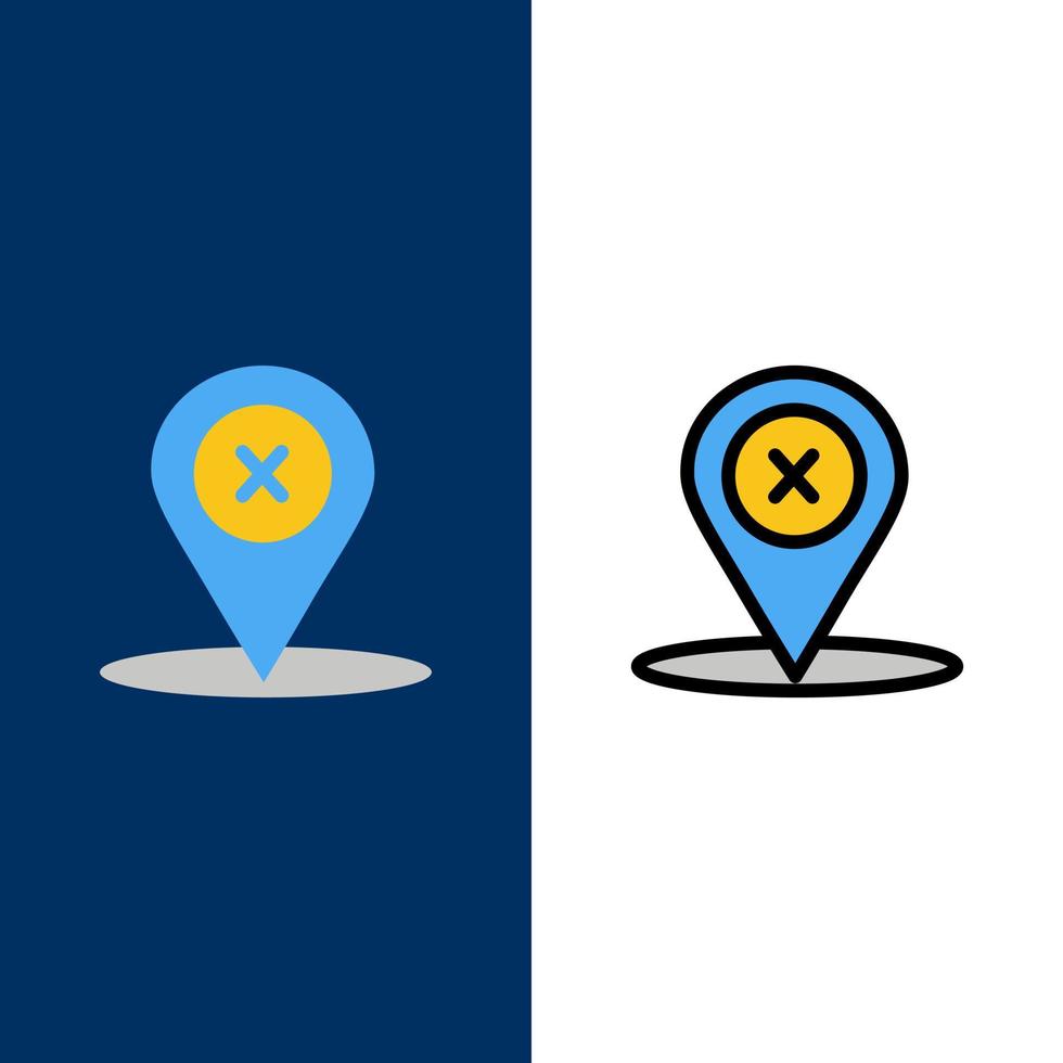 Location Navigation Place Delete Icons Flat And Line Filled Icon Set Vector Blue Background