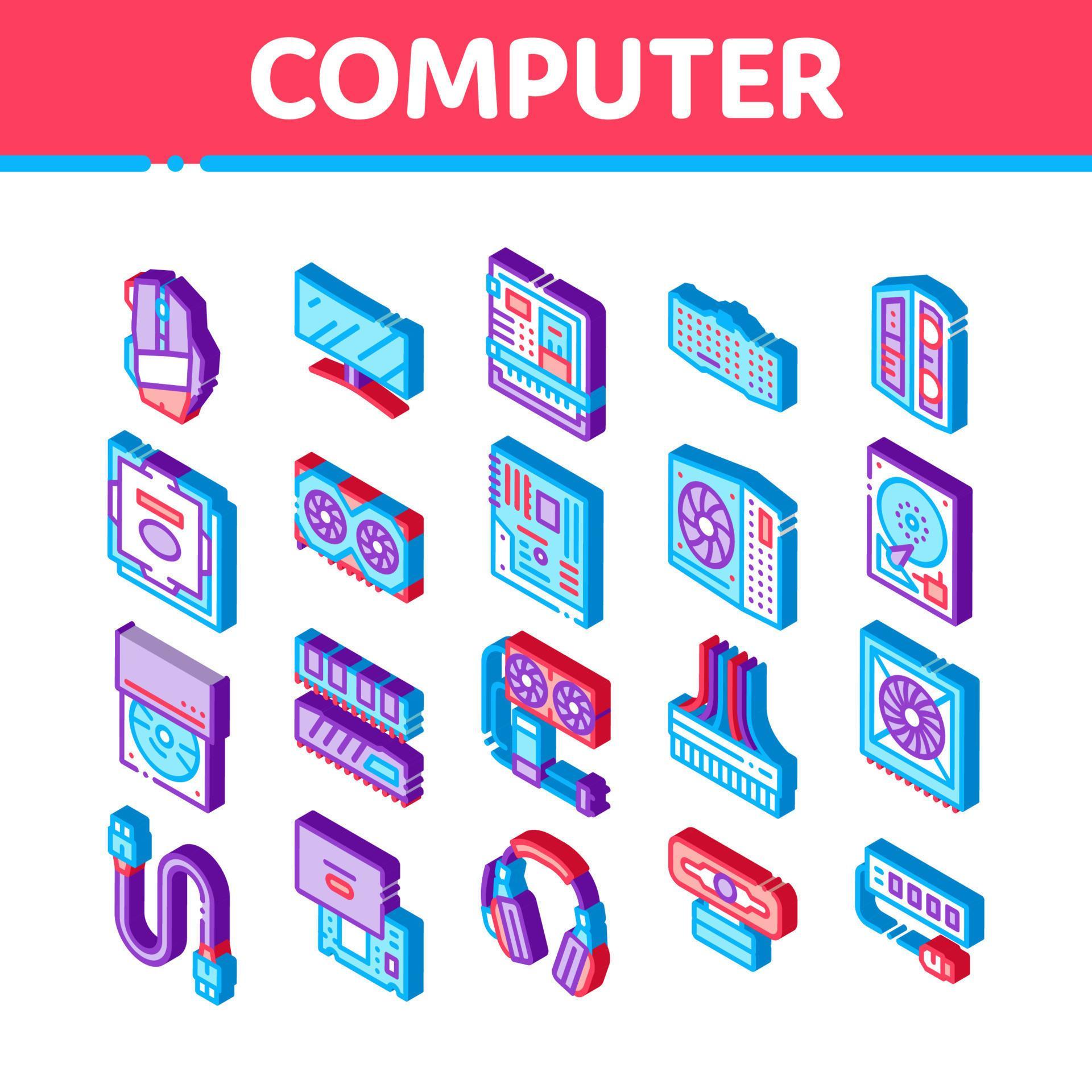 Computer Technology Isometric Icons Set Vector Illustration 18034061 ...