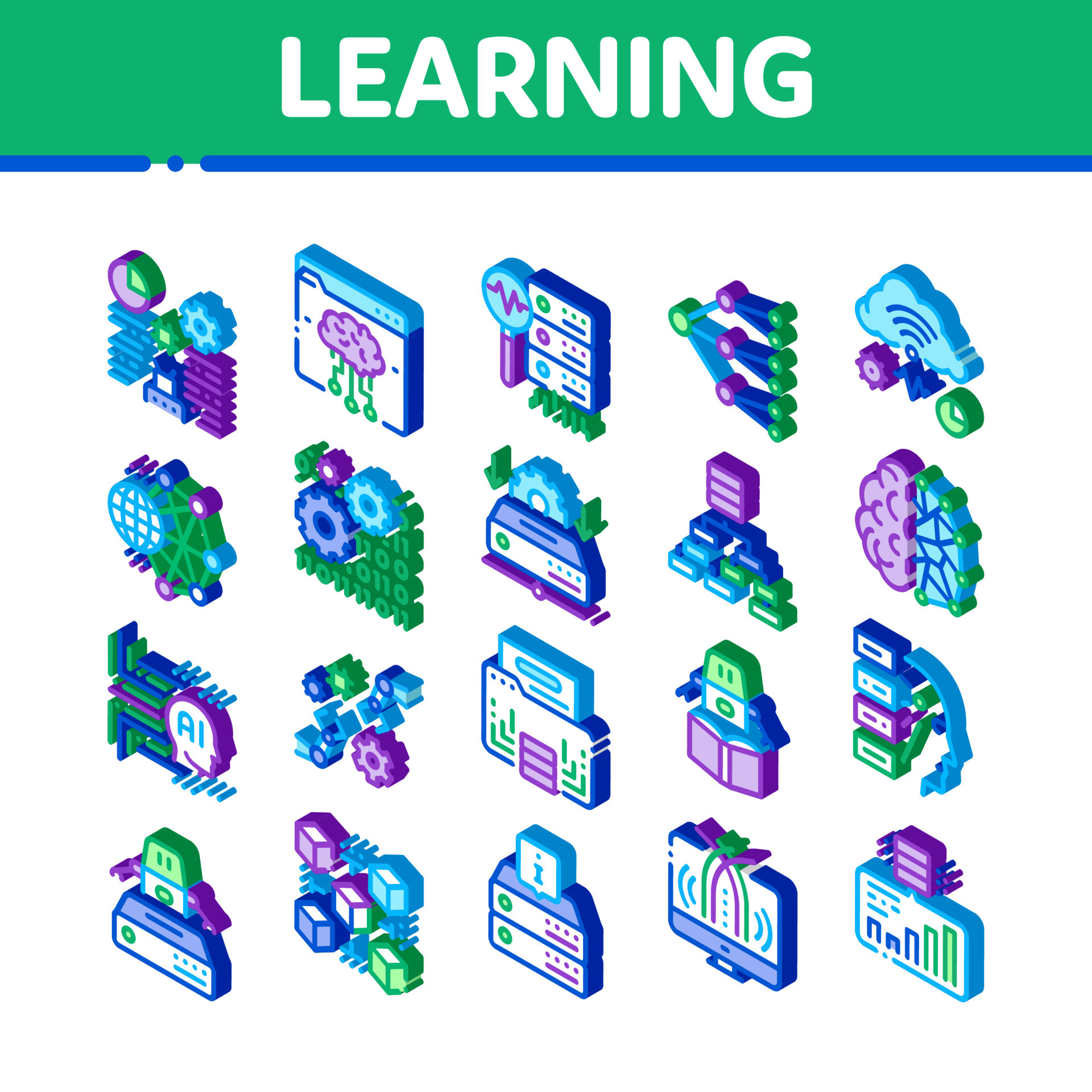 Machine Learning Ai Isometric Icons Set Vector 18034183 Vector Art at ...