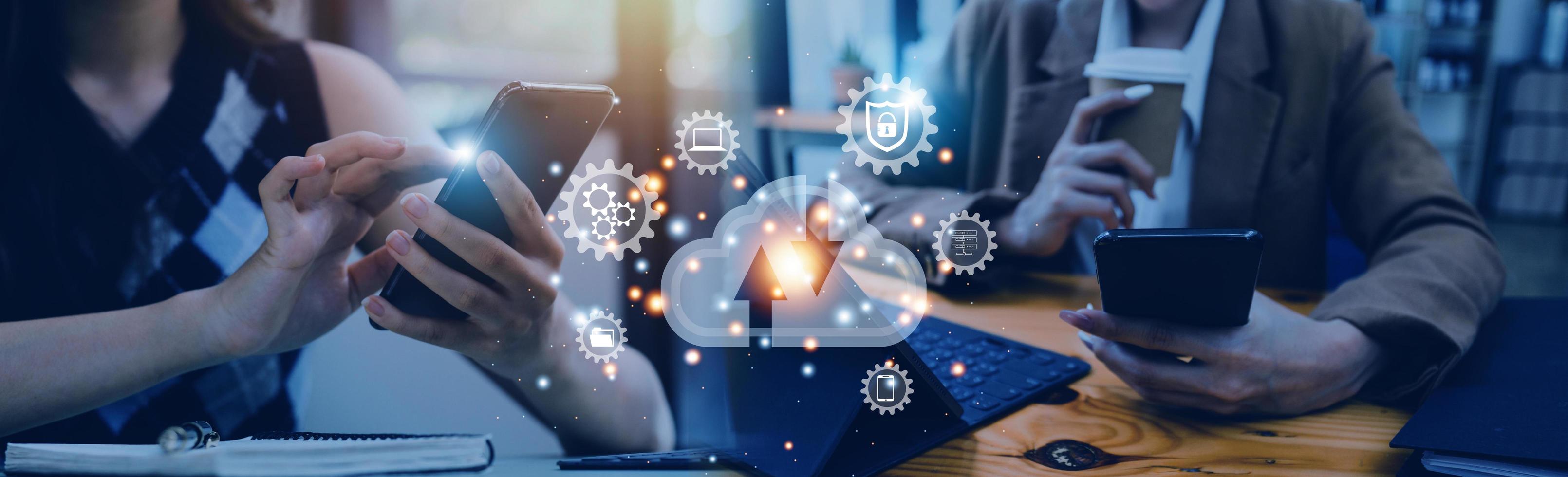 Man Showing Virtual Screen With Cloud Computing Diagram Cloud Technology Data Storage