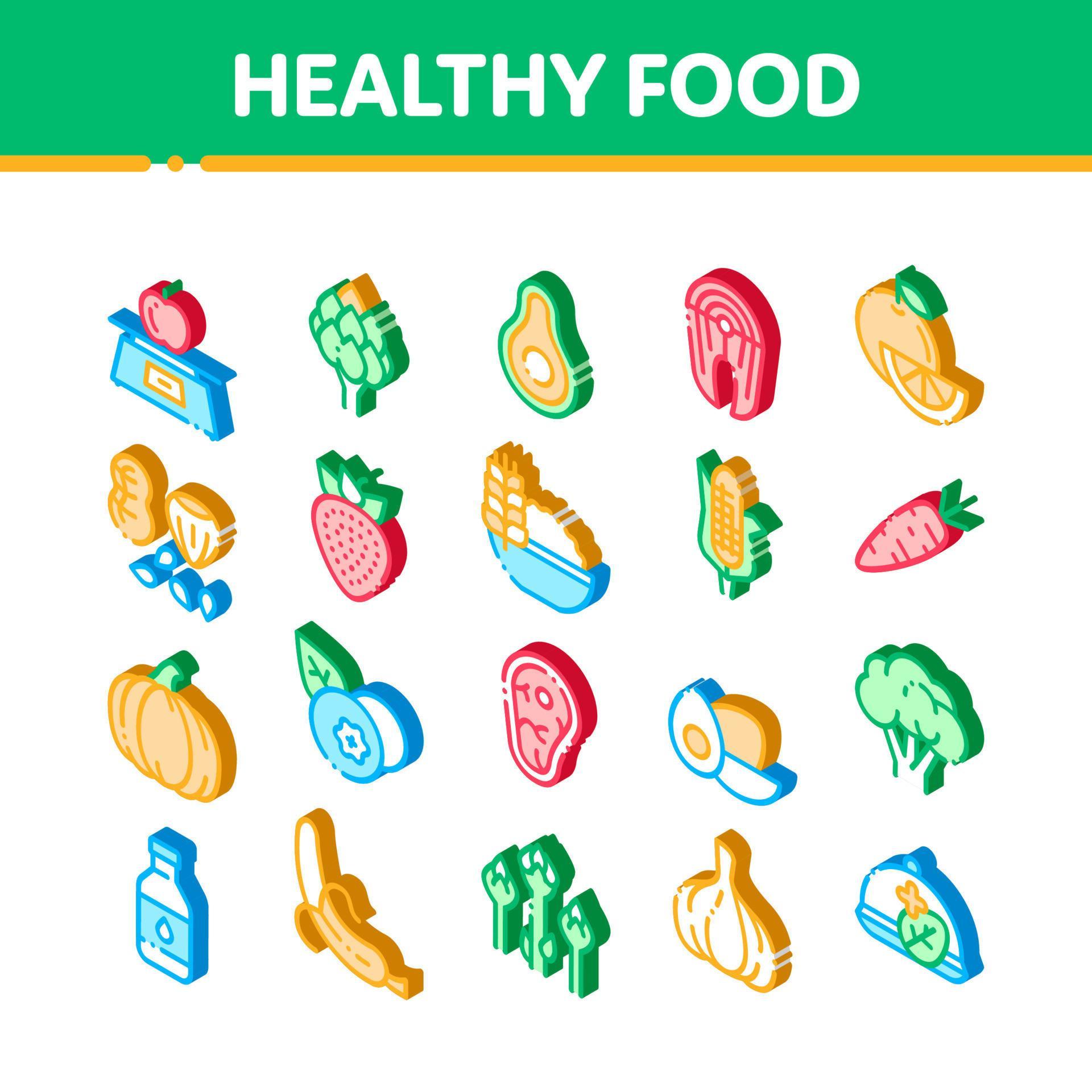 Healthy Food Vector Isometric Icons Set 18035256 Vector Art at Vecteezy