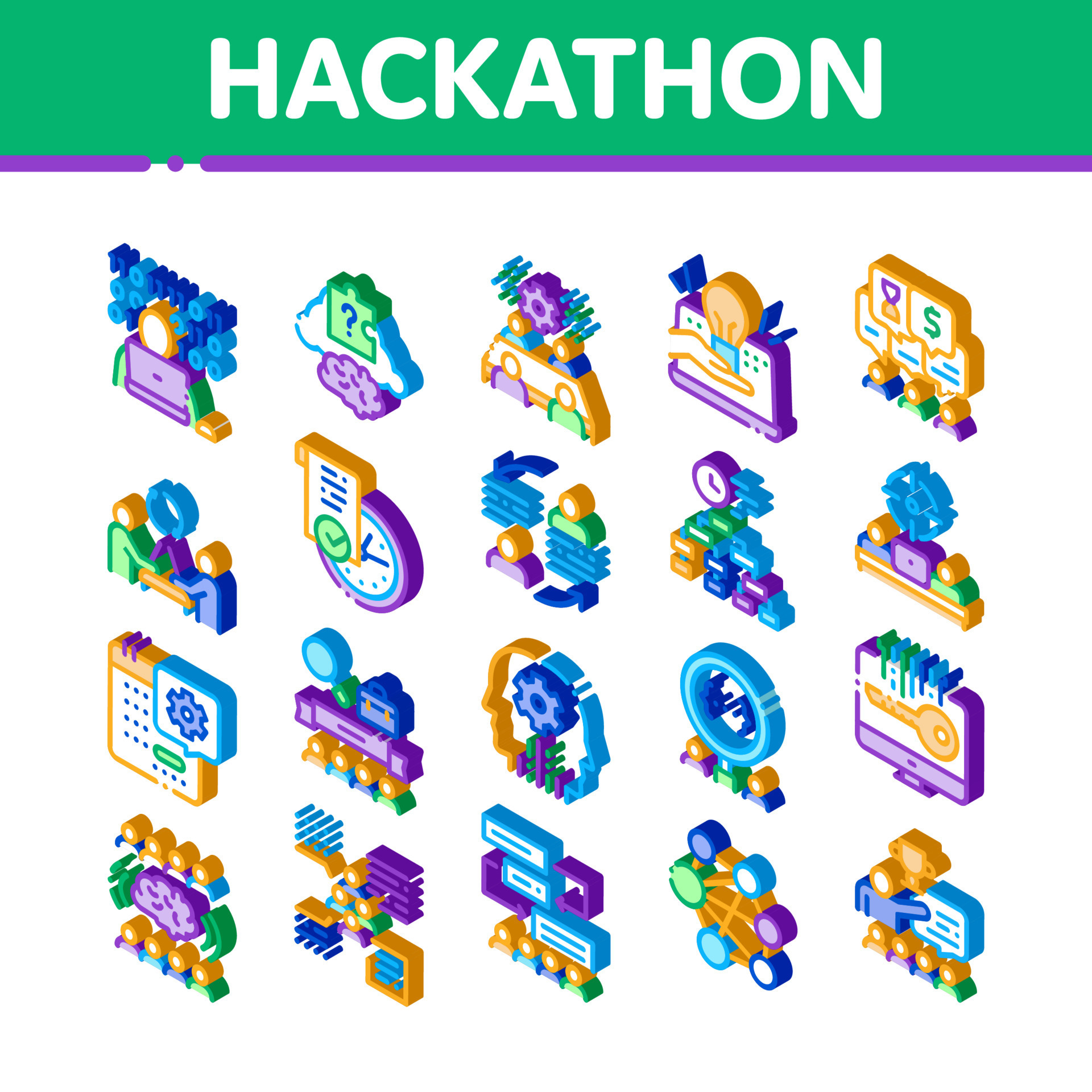 Hackathon Development Isometric Icons Set Vector 18040419 Vector Art At