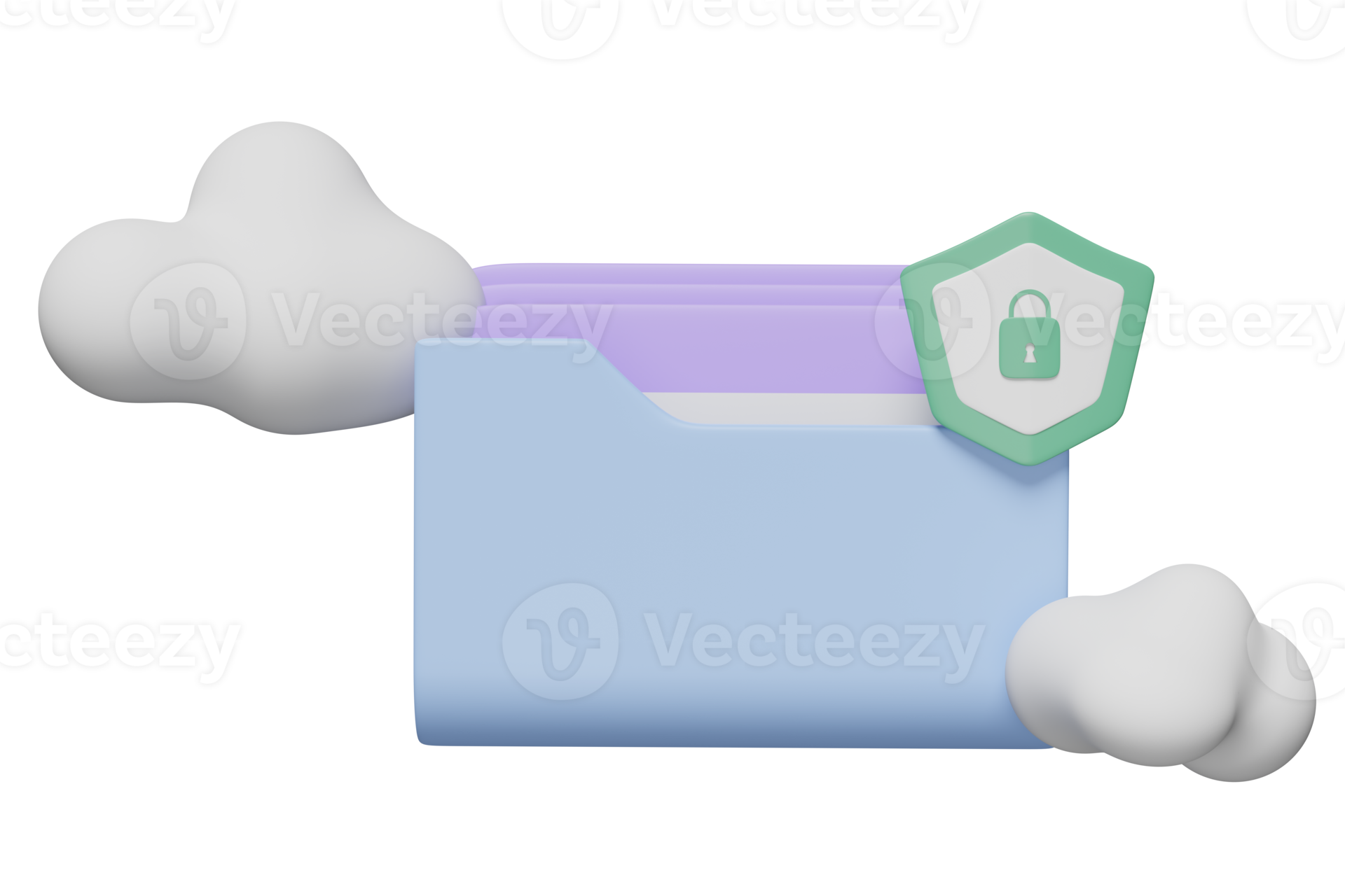3d cloud folder icon with shield insecure isolated. cloud storage ...