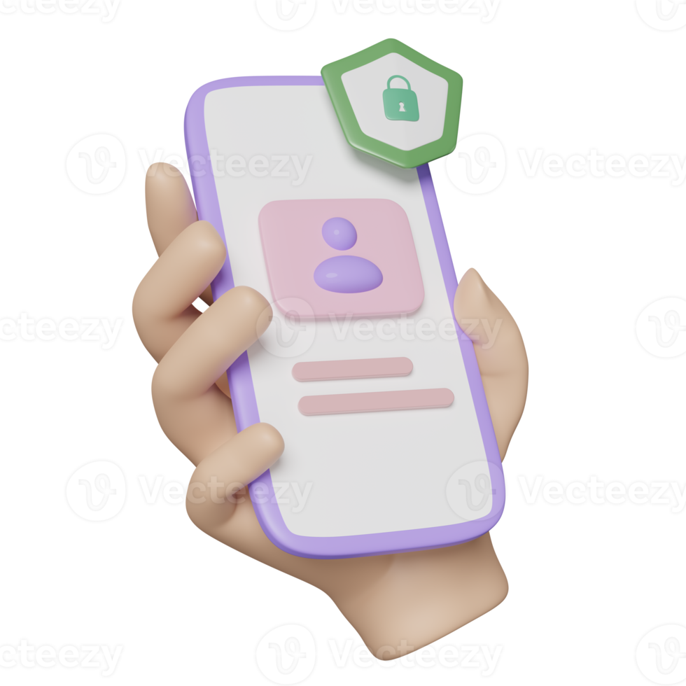 3d Social Media With Hand Hold Mobile Phone Smartphone Shield Icons People Isolated Internet