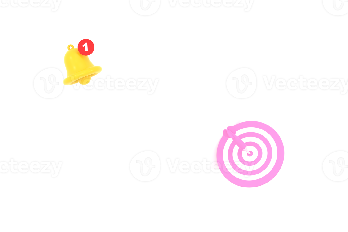 3D. Empty reminder pop up, notification bell icon with darts. 18107113 PNG 3D. Empty reminder pop up, notification bell icon with darts. 18107113 PNG