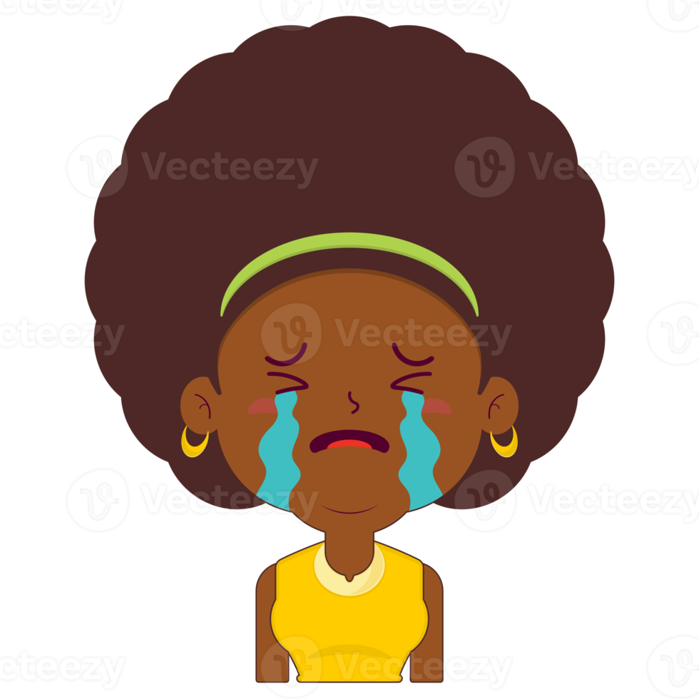 Afro Woman Crying And Scared Face Cartoon Cute 18128066 Png