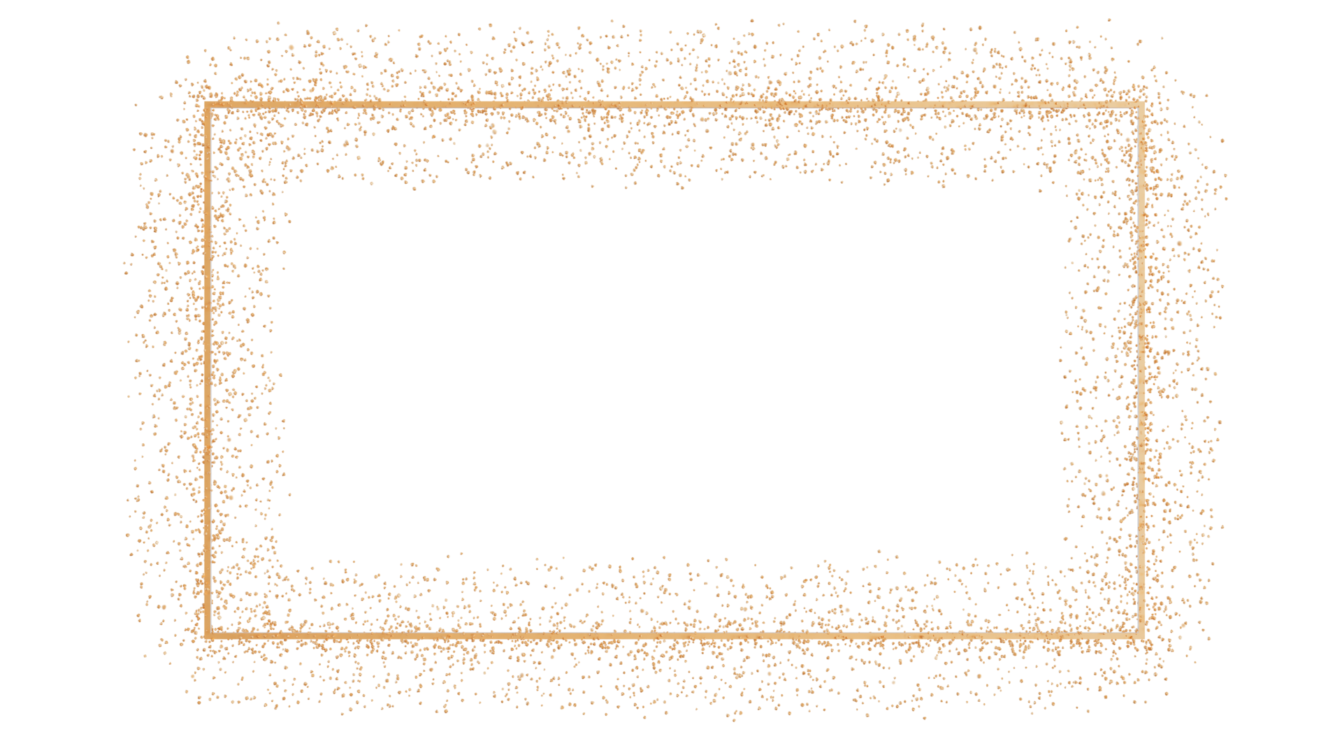 Golden rectangle with glitter, shiny particles, on transparent background. Frame with copy space ...