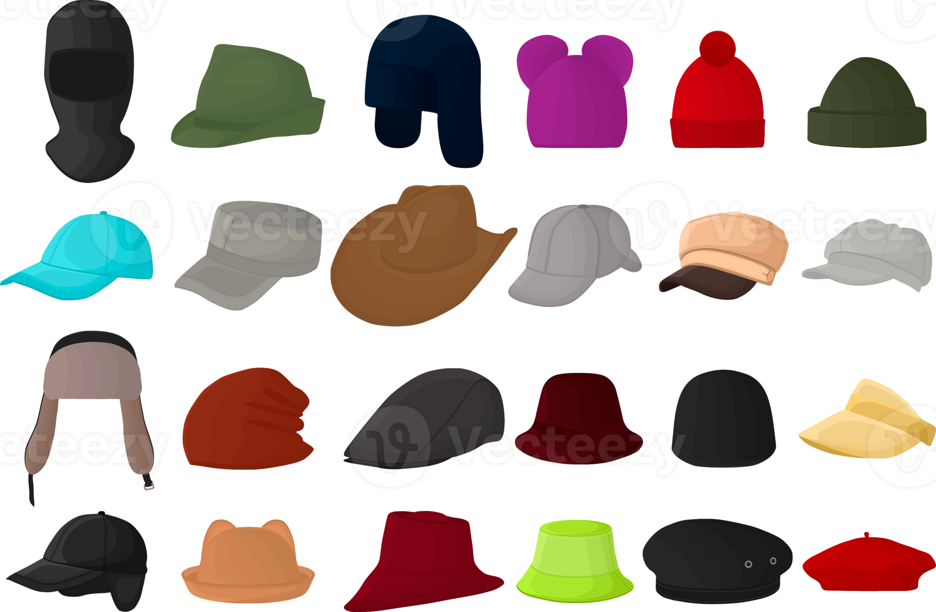 big kit different types hats, beautiful caps 18134645 PNG