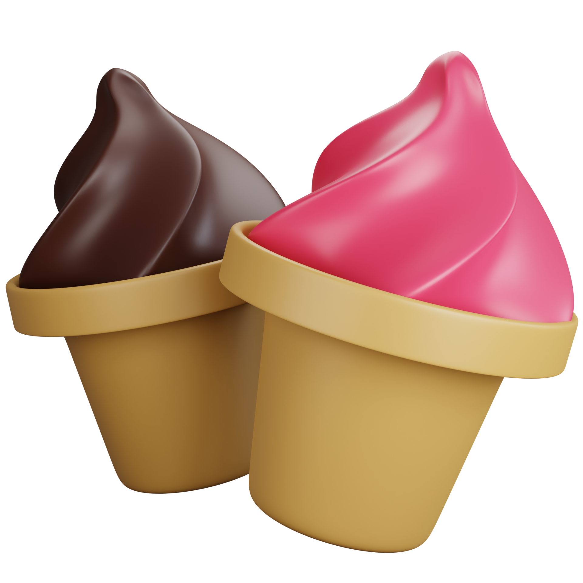 3d Rendering Two Chocolate And Strawberry Ice Cream Cones Isolated