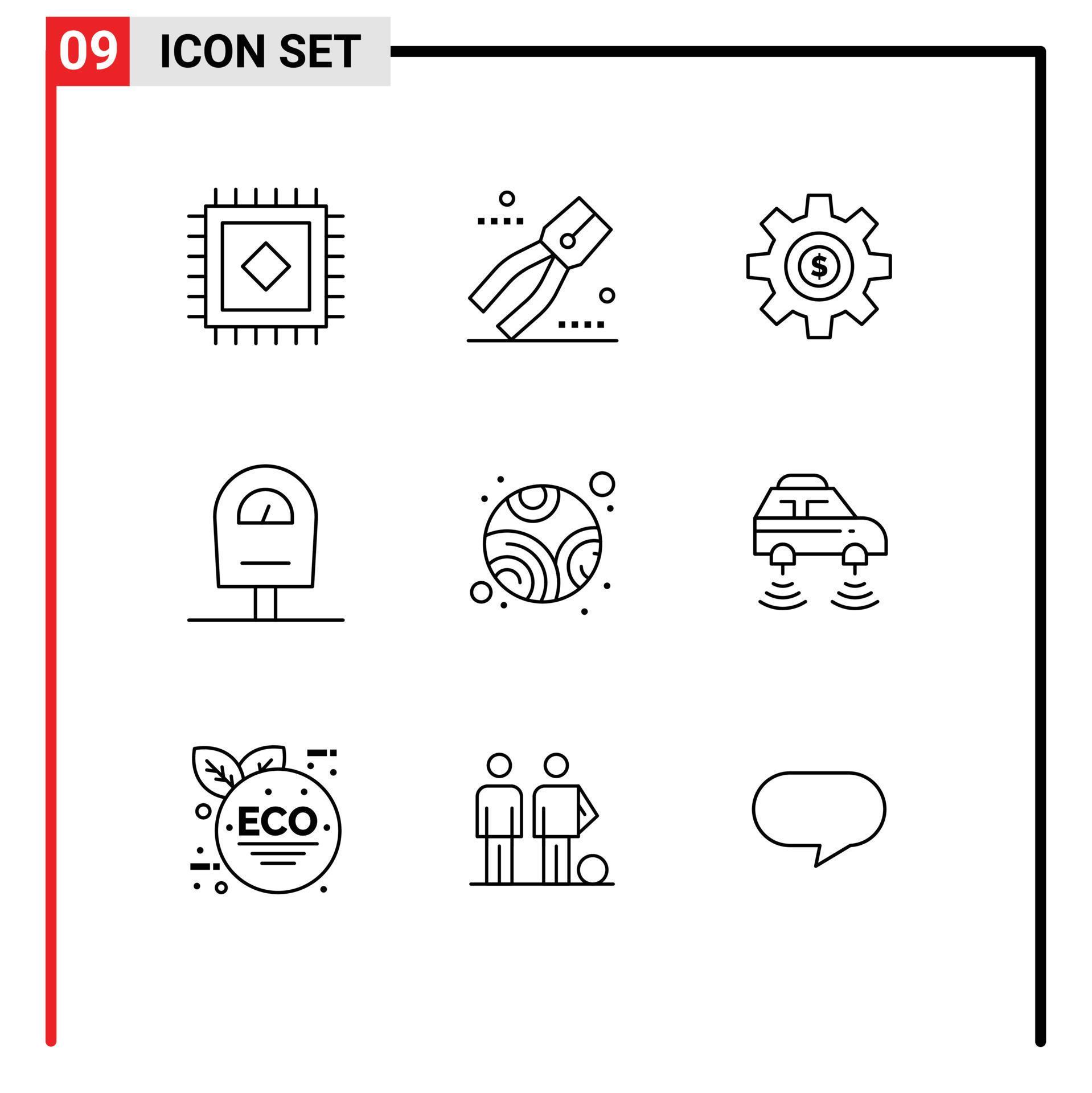 Outline Pack Of 9 Universal Symbols Of Car Planet Gear Neptune Meter Editable Vector Design