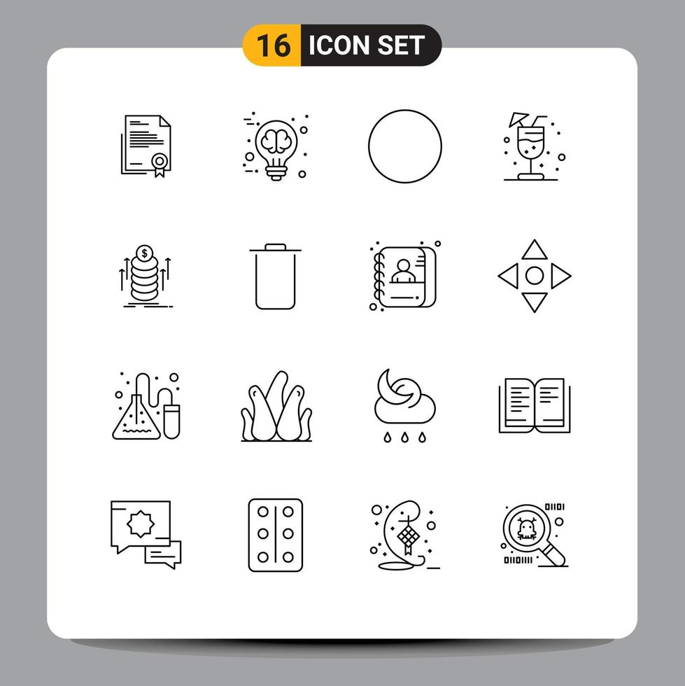 User Interface Pack Of 16 Basic Outlines Of Transfer Money Idea Summer Drink Editable Vector
