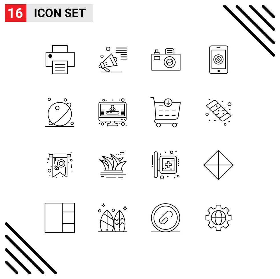 User Interface Pack Of 16 Basic Outlines Of Orbit No Mobile Camera No Cell Editable Vector
