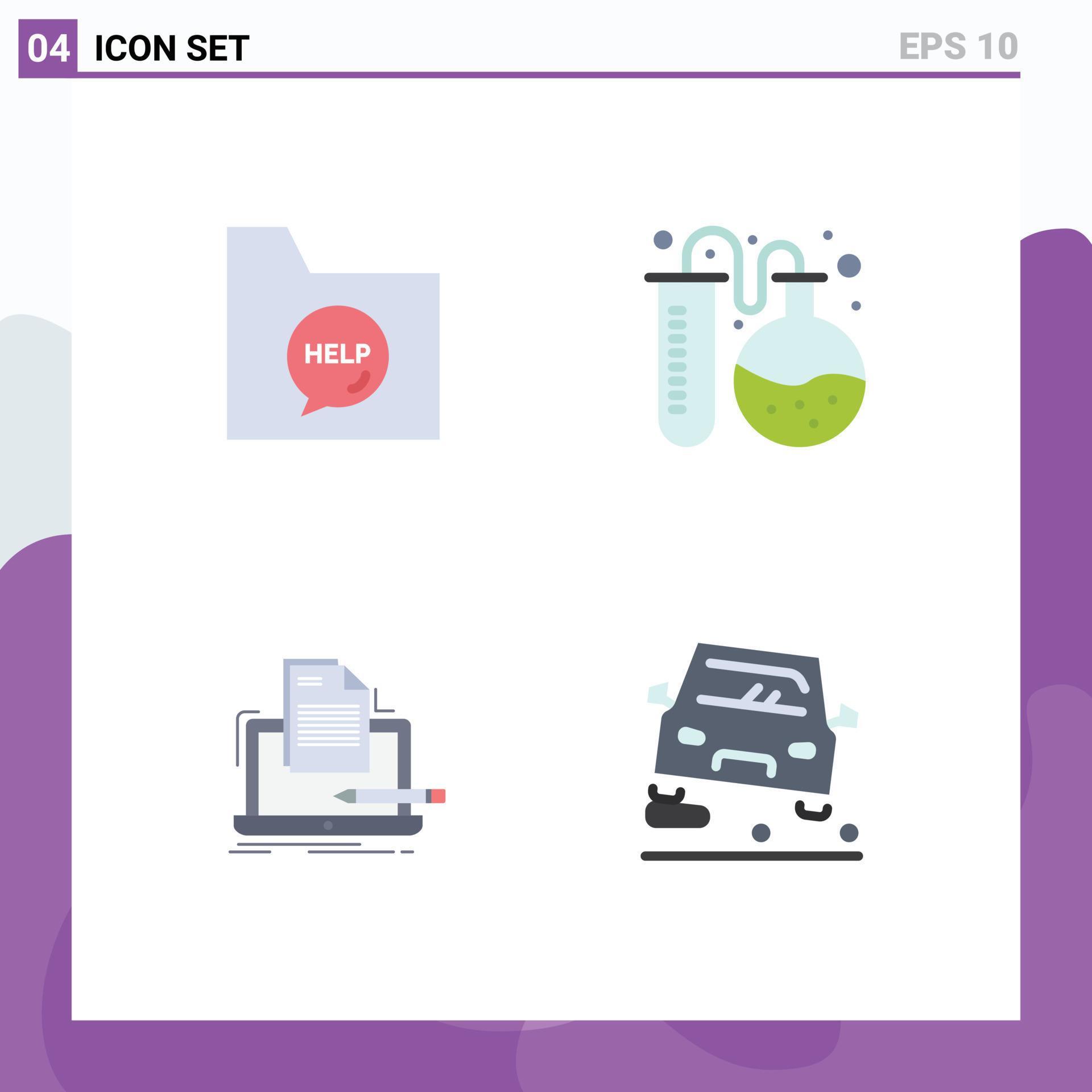 Set Of 4 Modern Ui Icons Symbols Signs For Communication Coder File Flask Tube Computer Editable