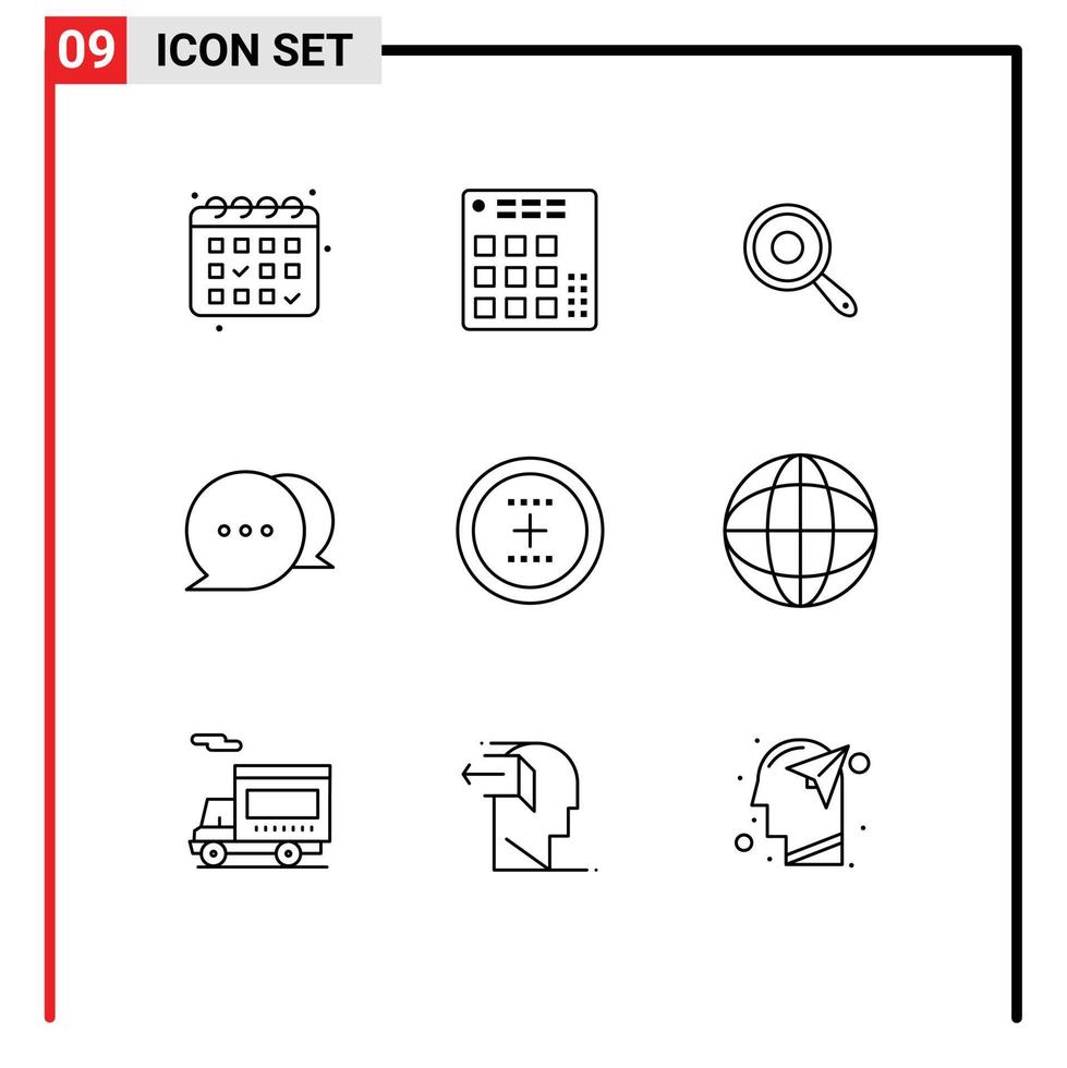 Mobile Interface Outline Set of 9 Pictograms of interface add pan message chat Editable Vector ...