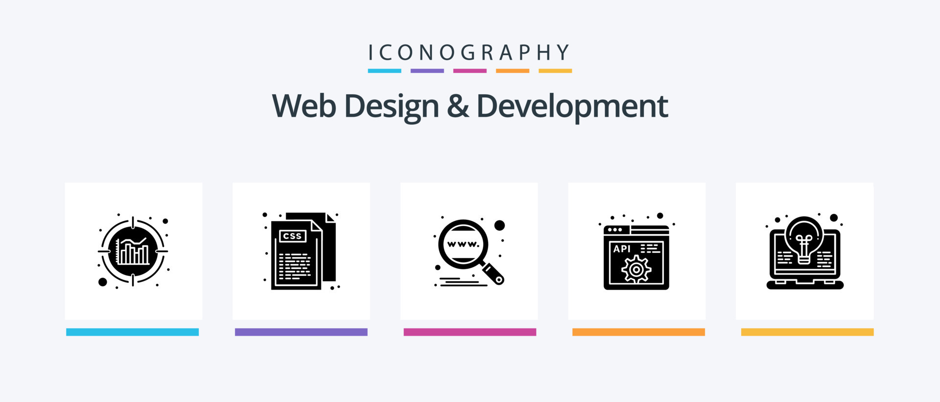 Web Design And Development Glyph 5 Icon Pack Including Coding Programming Engine Development