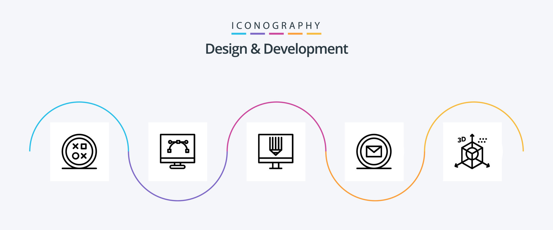 Design and Development Line 5 Icon Pack Including online. development. graphic design ...