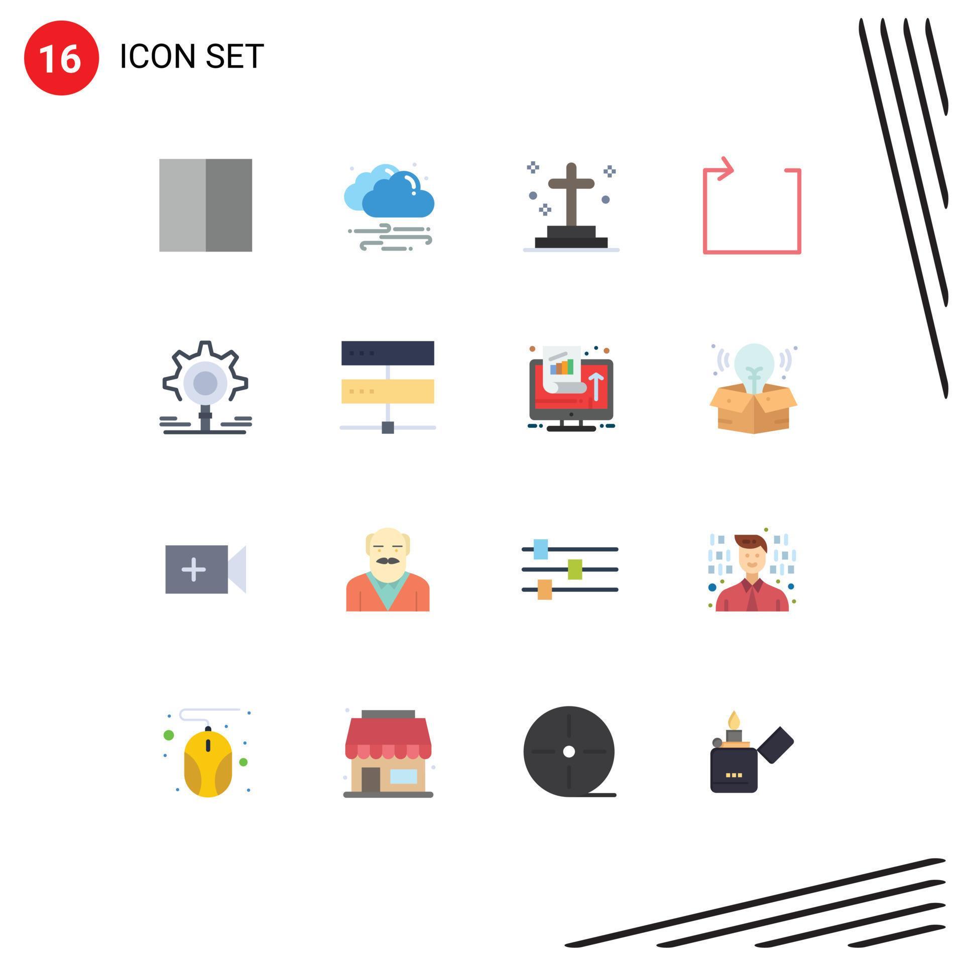 Mobile Interface Flat Color Set Of 16 Pictograms Of Setting Research Ghost Gear Loop Editable