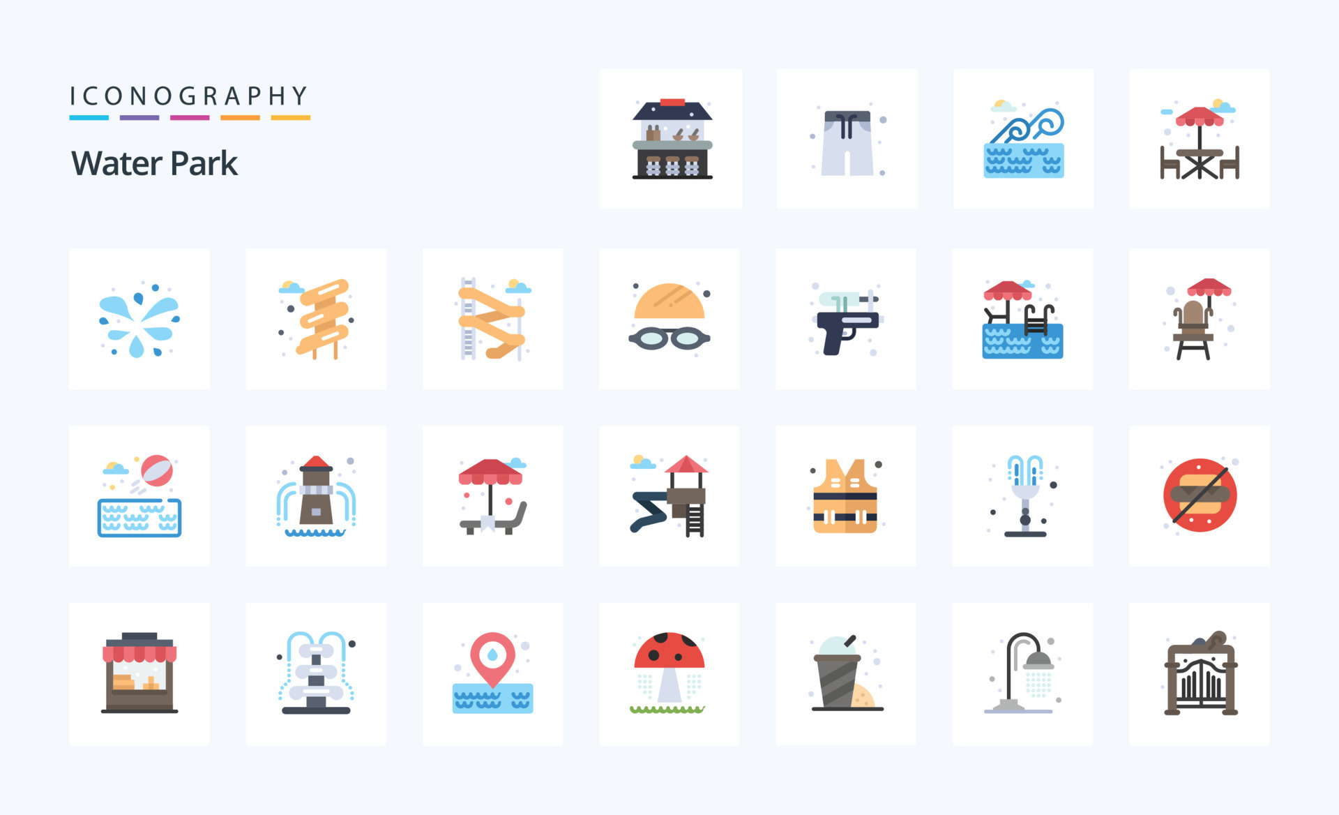 25 Water Park Flat color icon pack 18259231 Vector Art at Vecteezy