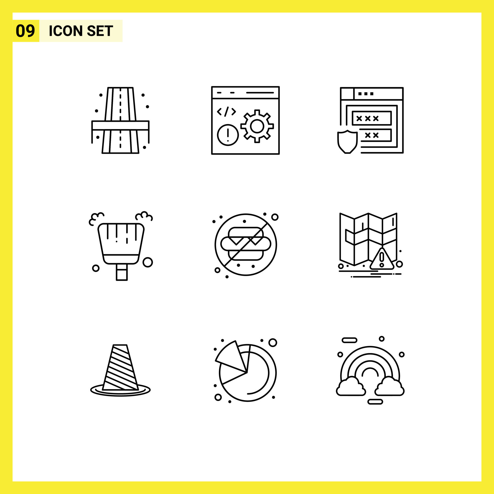 User Interface Pack Of 9 Basic Outlines Of No Sweep Programming Dustpan Storage Editable Vector