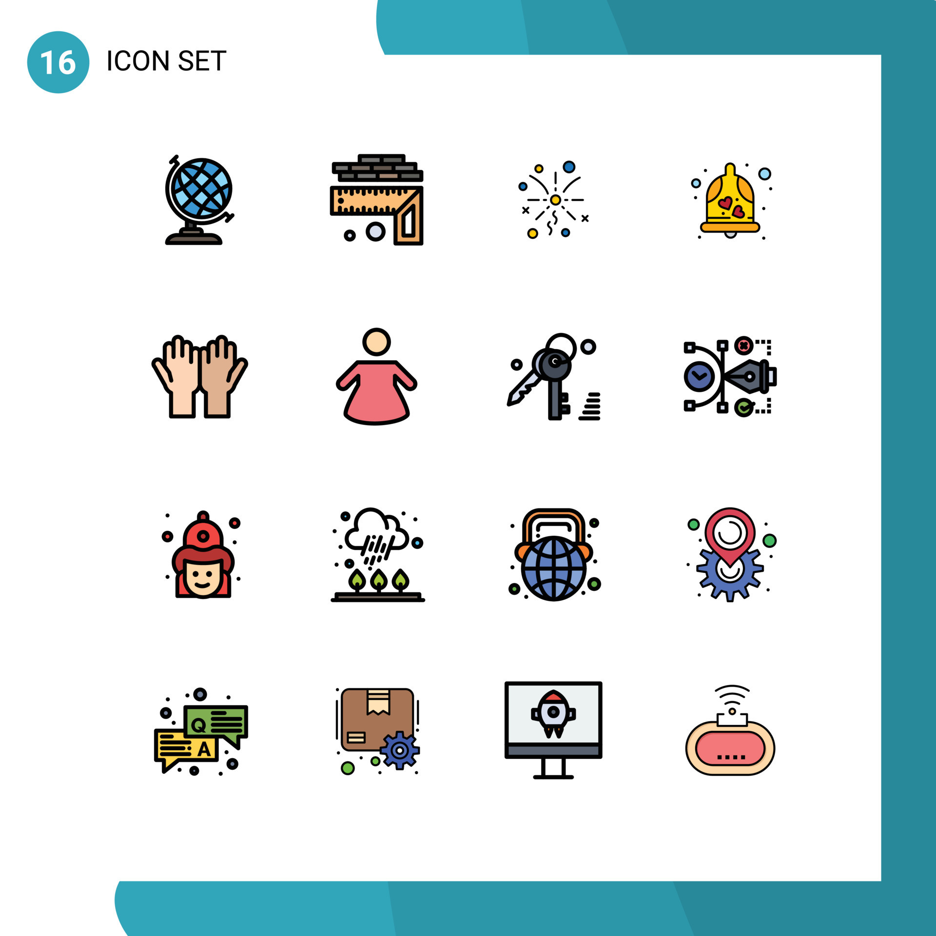 Stock Vector Icon Pack of 16 Line Signs and Symbols for religion pray ...