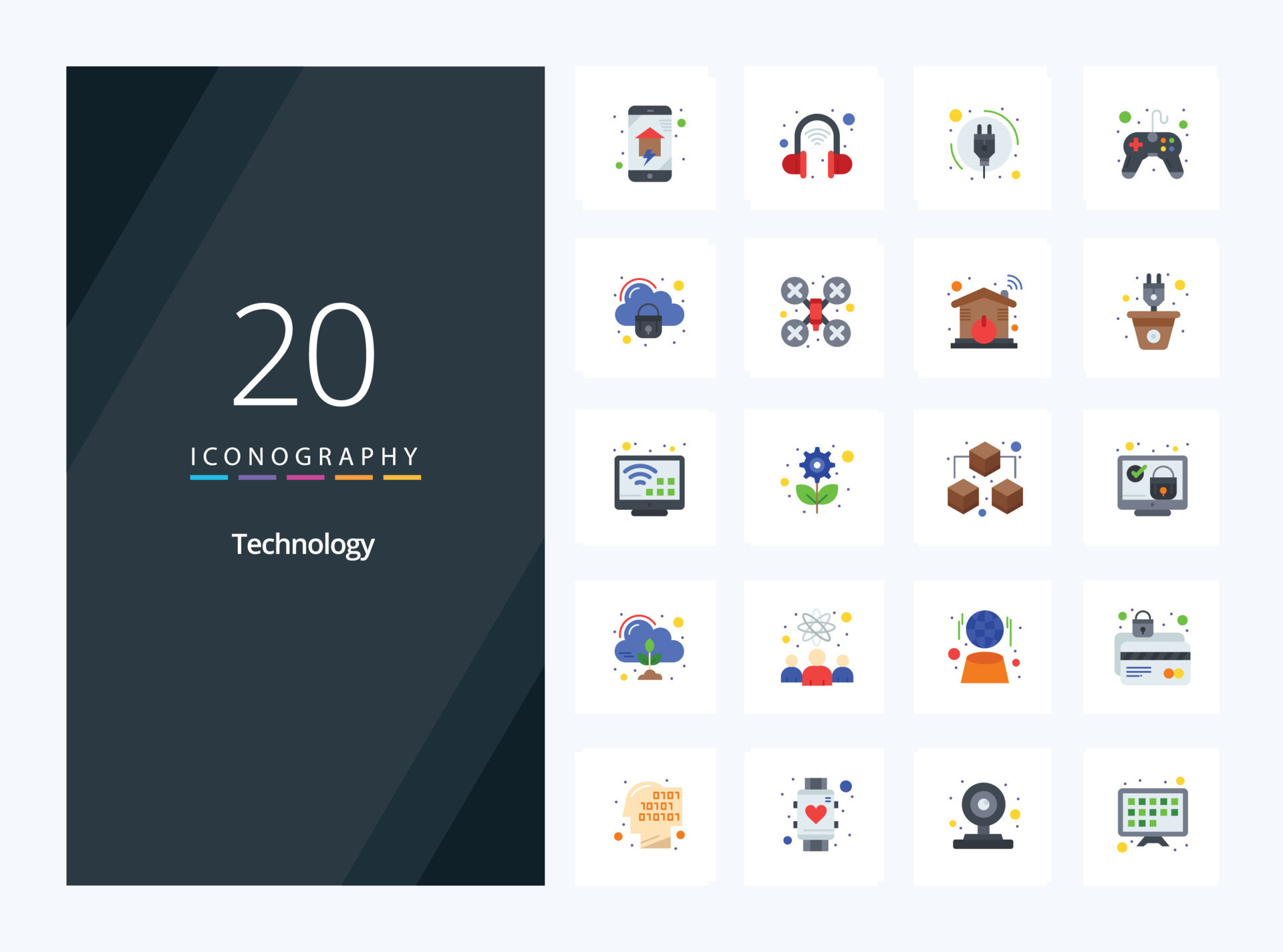 20 Technology Flat Color icon for presentation 18259800 Vector Art at ...