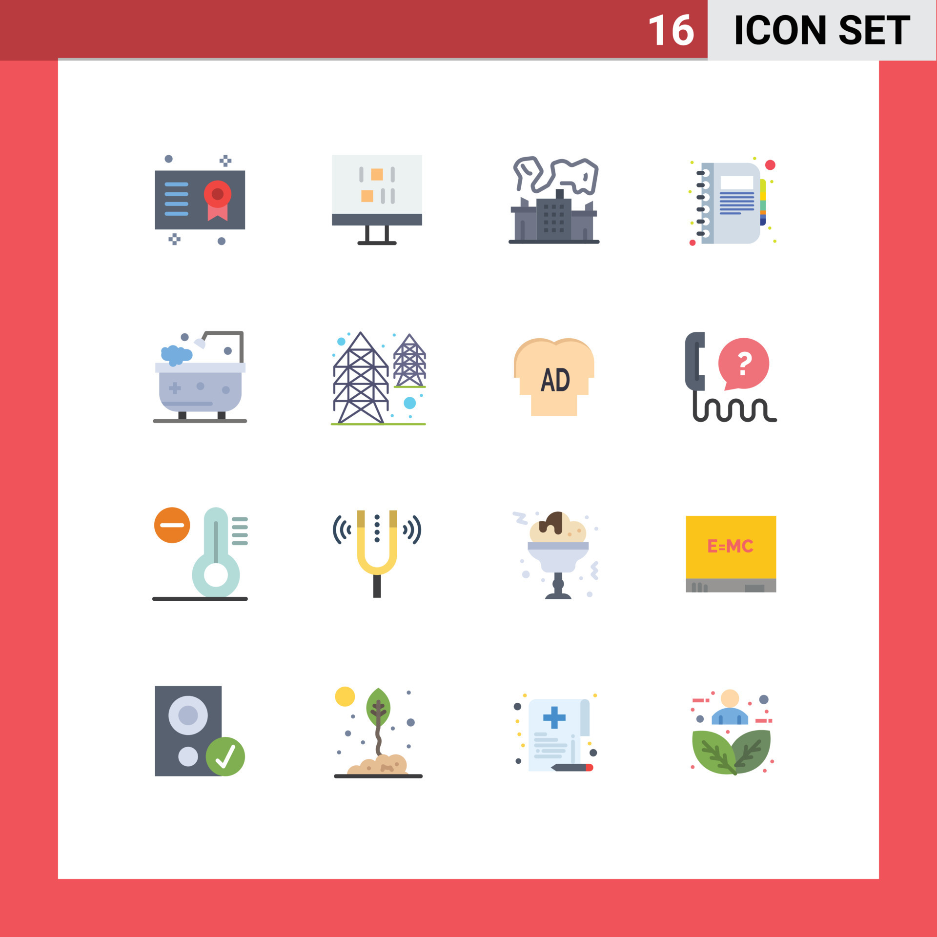 16 User Interface Flat Color Pack Of Modern Signs And Symbols Of Bath Diary Factory Copy Book