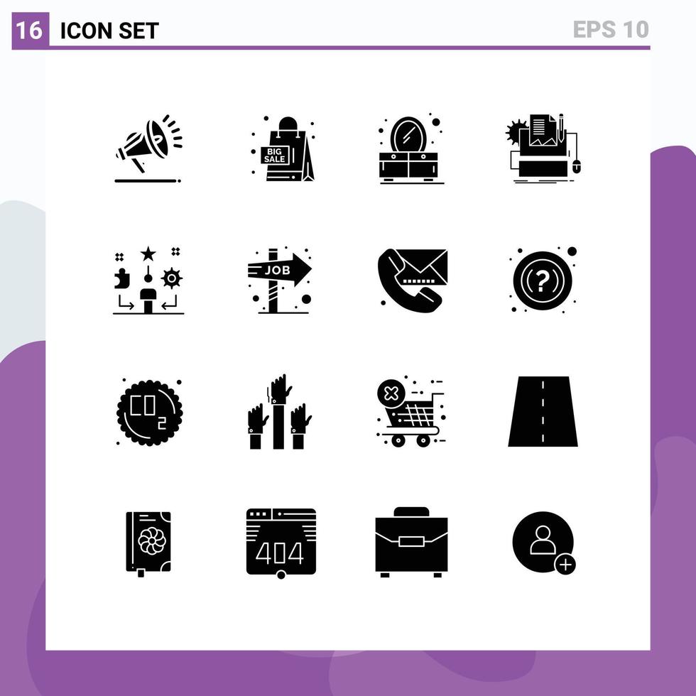 User Interface Pack of 16 Basic Solid Glyphs of talent user dresser keyboard computer Editable ...