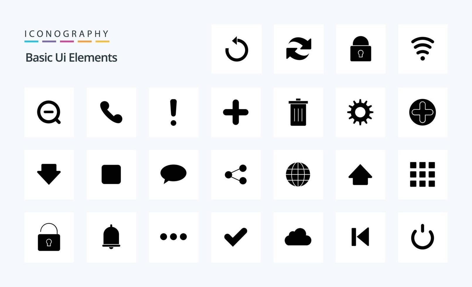 25 Basic Ui Elements Solid Glyph Icon Pack 18260934 Vector Art At Vecteezy