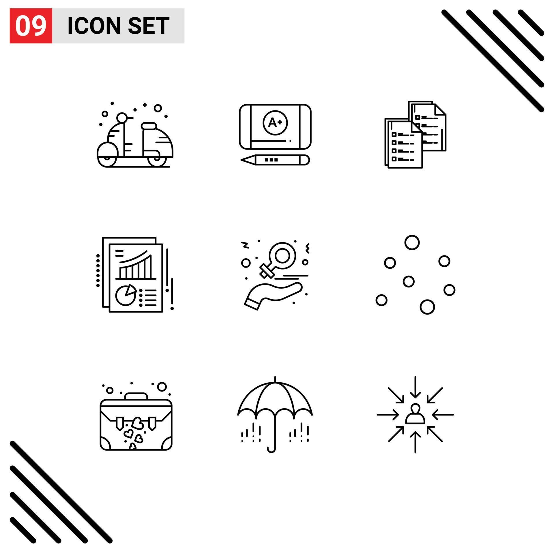 9 Thematic Vector Outlines And Editable Symbols Of Report Document