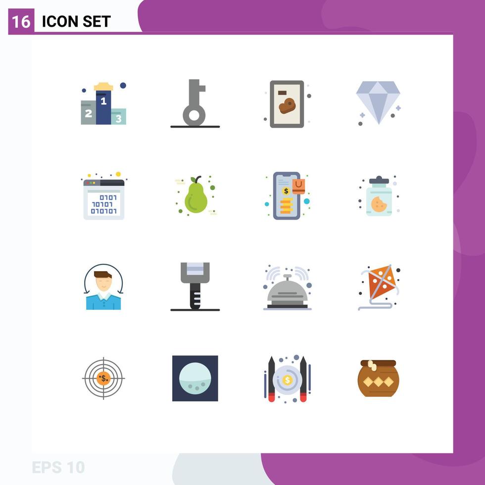 Pack Of 16 Creative Flat Colors Of Interface Binary Security Jewel Diamond Editable Pack Of
