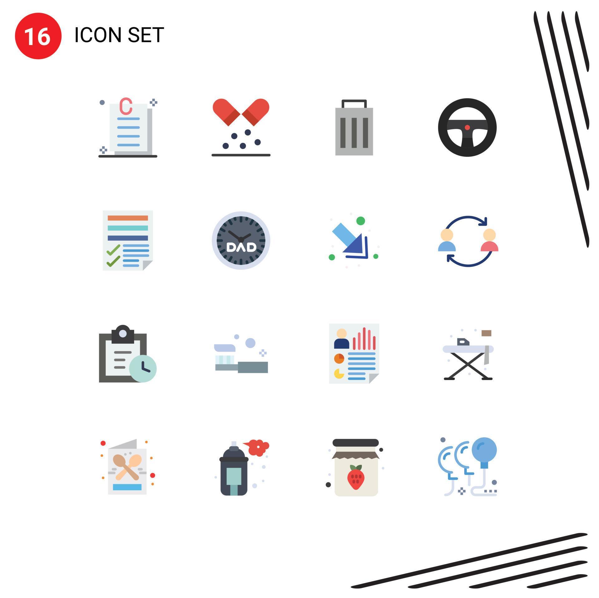 User Interface Pack Of 16 Basic Flat Colors Of Paper File Interface Data Vehicles Editable Pack