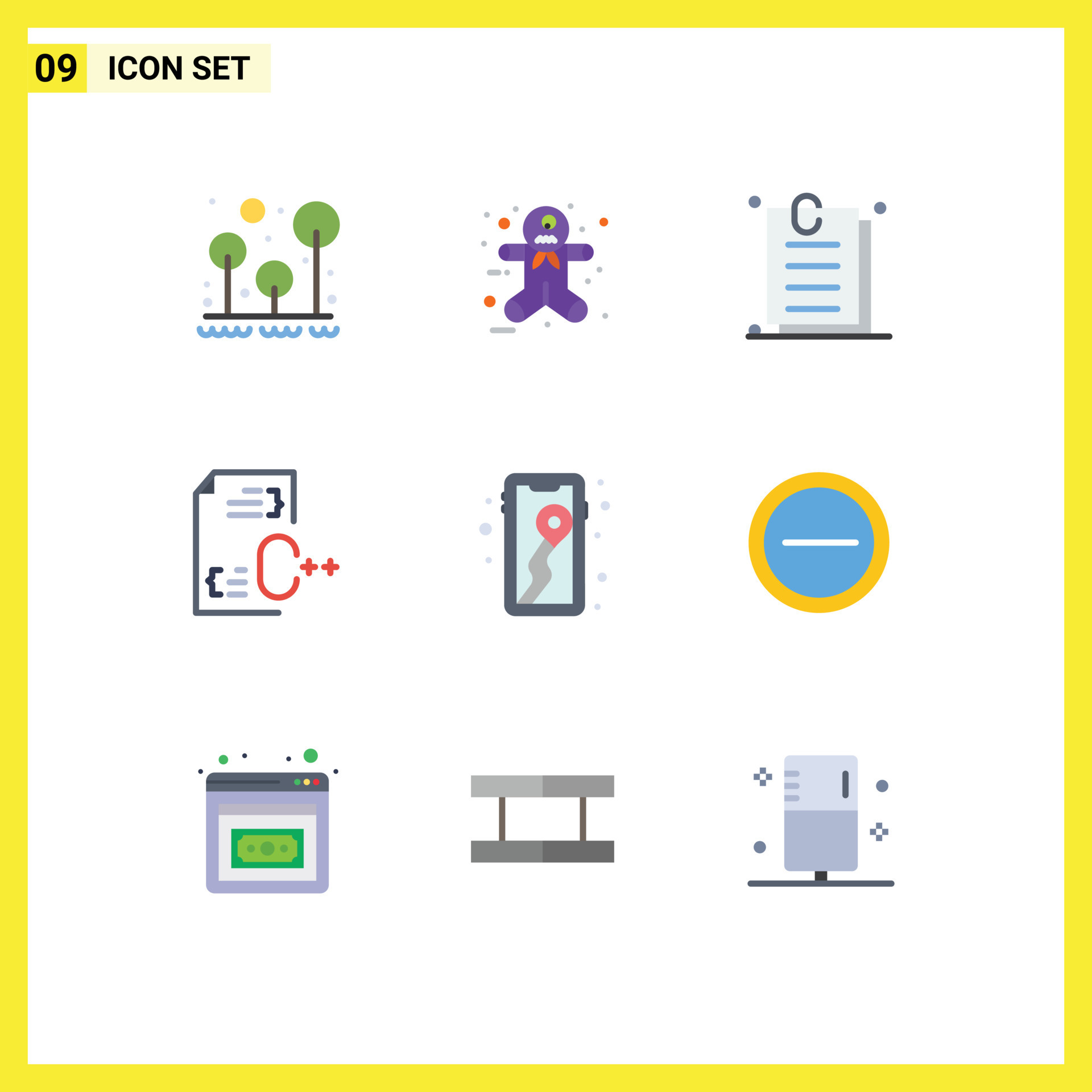 Group Of 9 Flat Colors Signs And Symbols For File Develop Attachment Coding Website Editable