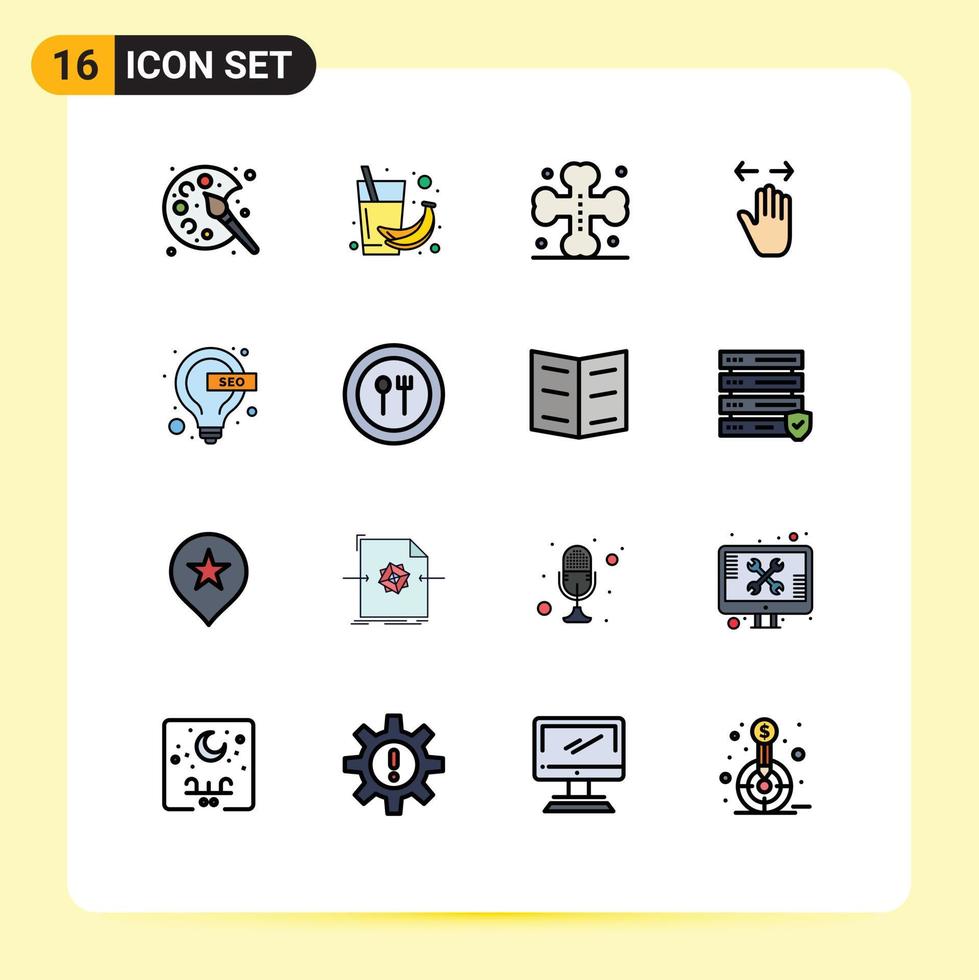 16 Universal Flat Color Filled Lines Set For Web And Mobile