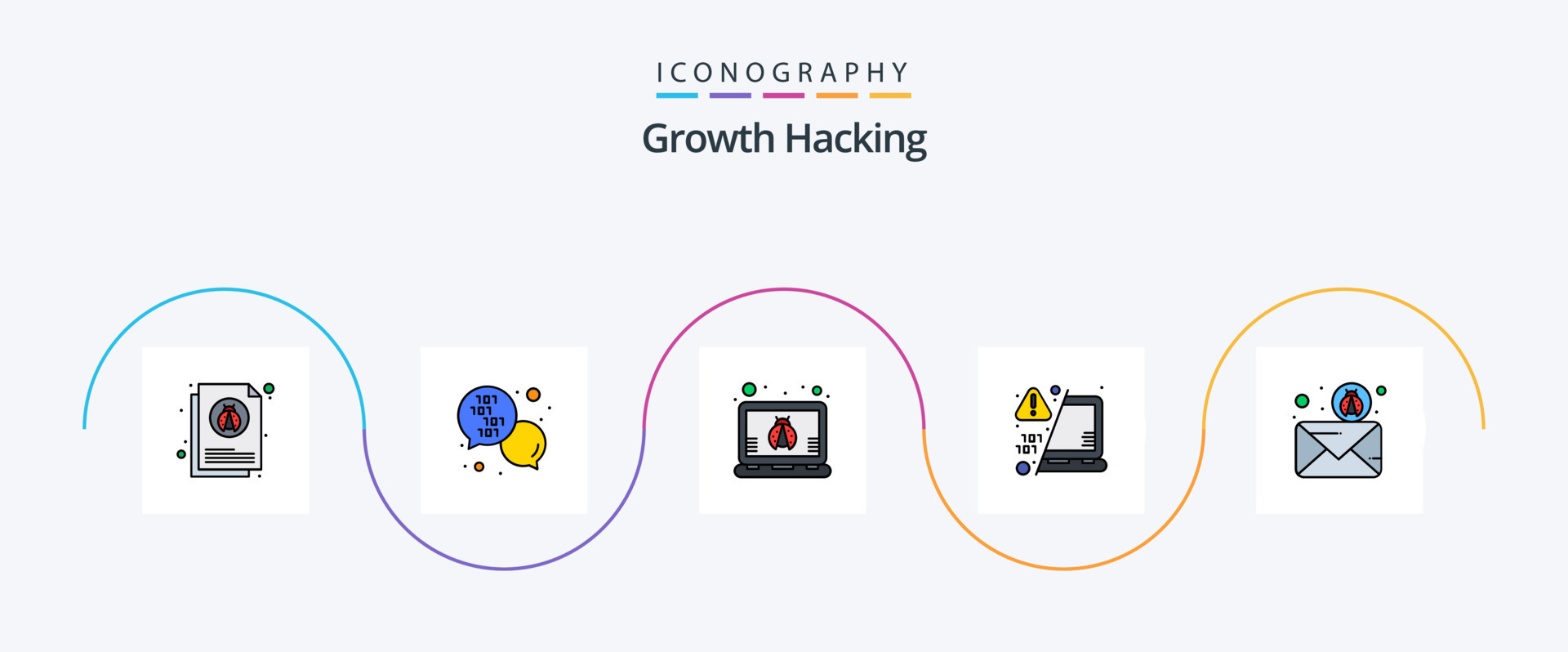 Hacking Line Filled Flat 5 Icon Pack Including forward. warn. message. transfer. decode 18262364 ...