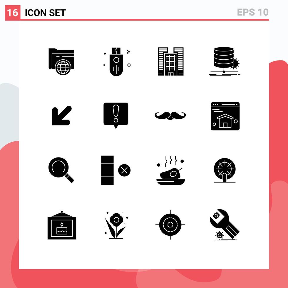 16 Thematic Vector Solid Glyphs And Editable Symbols Of Arrow Diagram Storage Data Algorithm