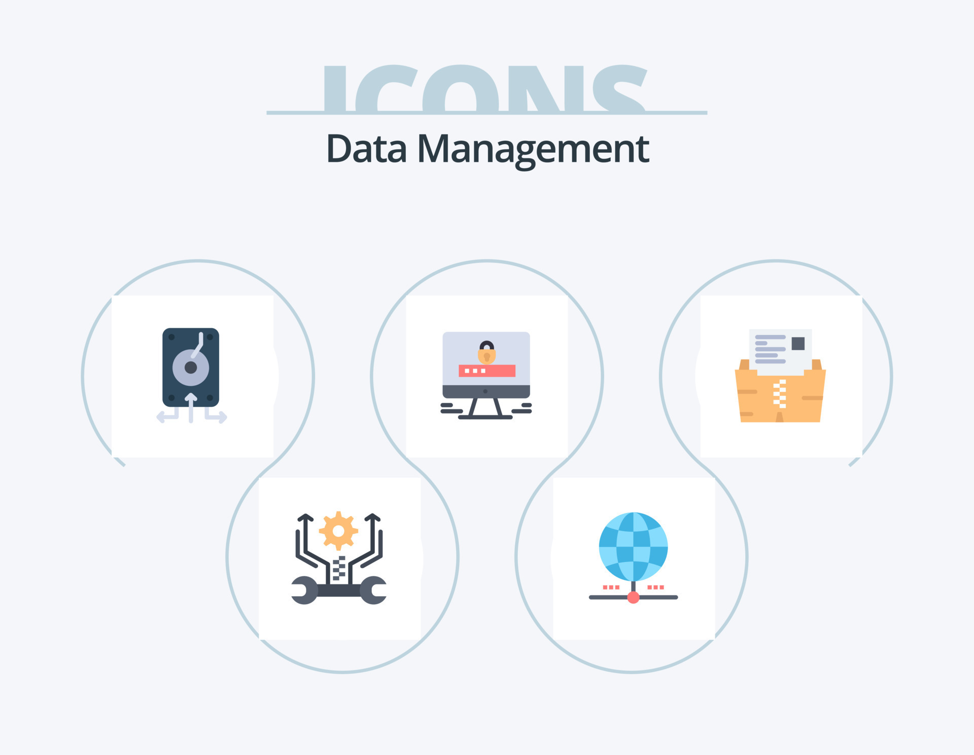 Data Management Flat Icon Pack 5 Icon Design. security. internet ...