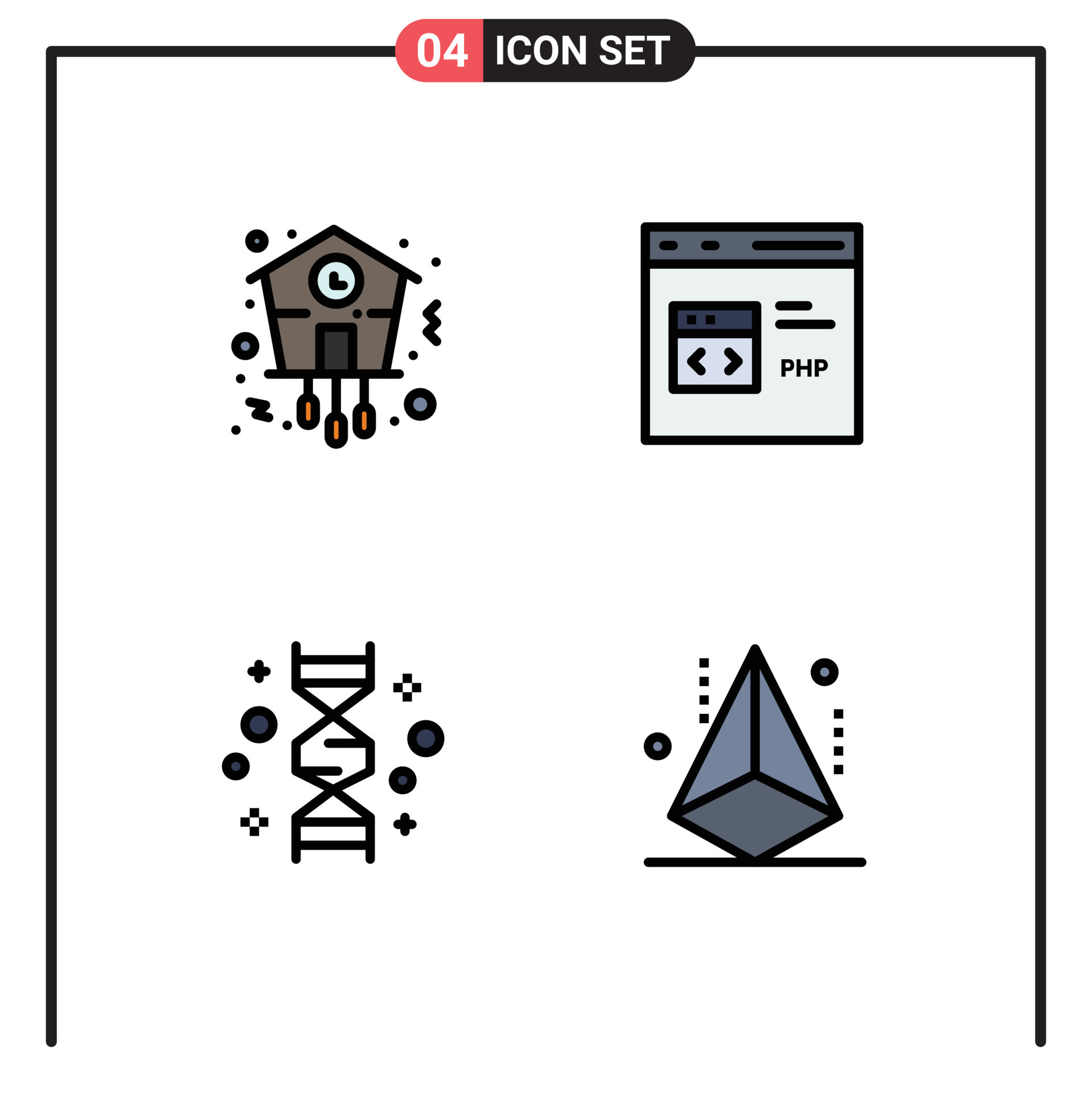 User Interface Pack Of 4 Basic Filledline Flat Colors Of Christmas Php Timepiece Coding Dna