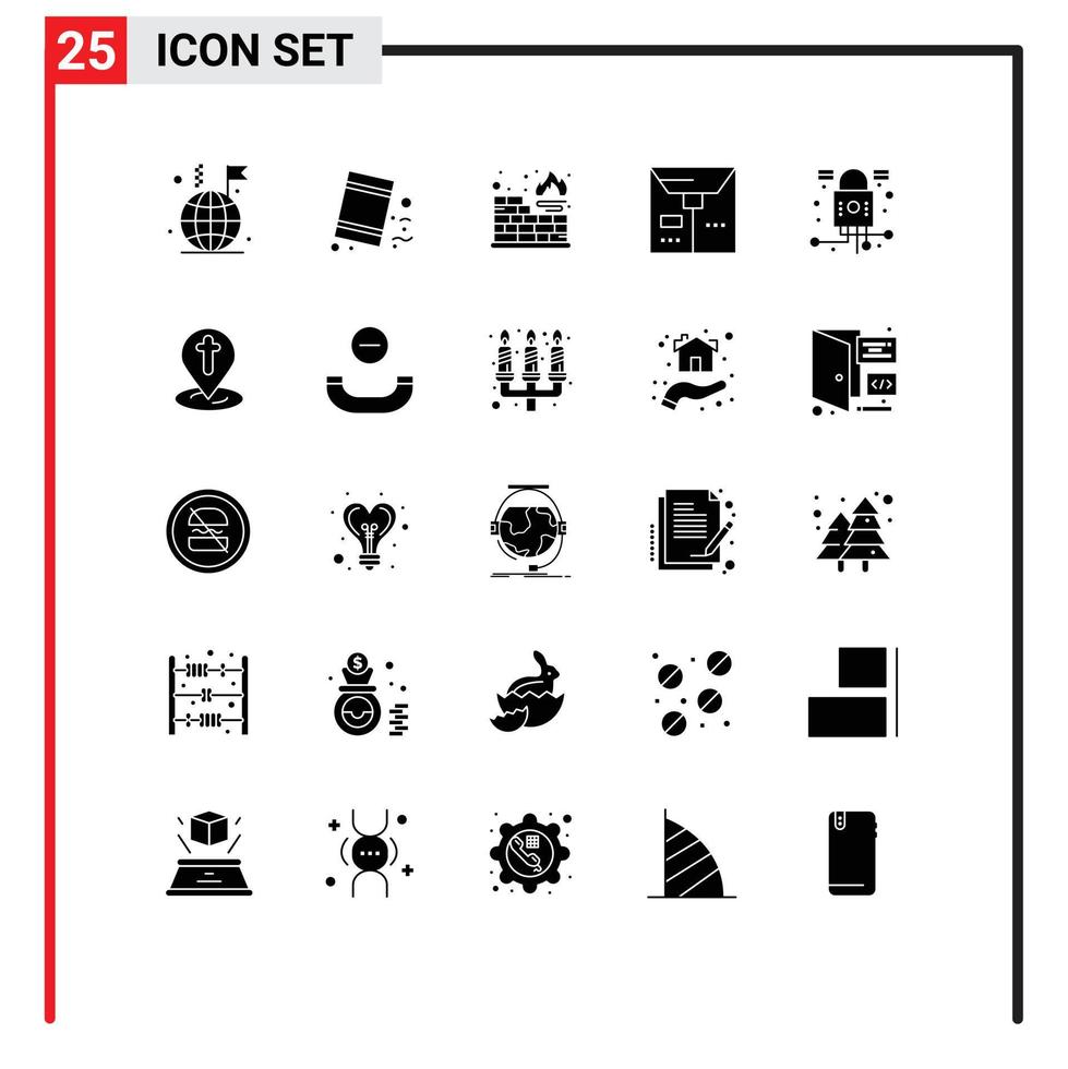 25 Universal Solid Glyphs Set For Web And Mobile Applications Security Lock Database Cyber E