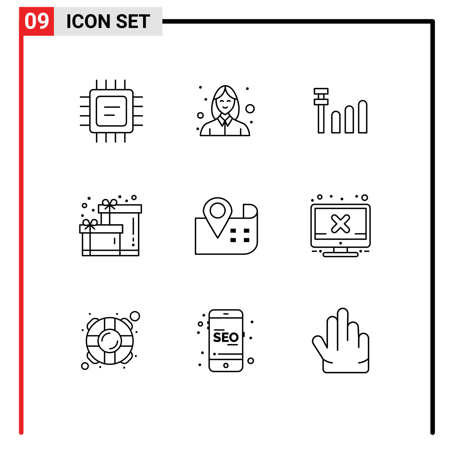 Set Of 9 Modern Ui Icons Symbols Signs For Screen Computer Signal Location Map Editable Vector